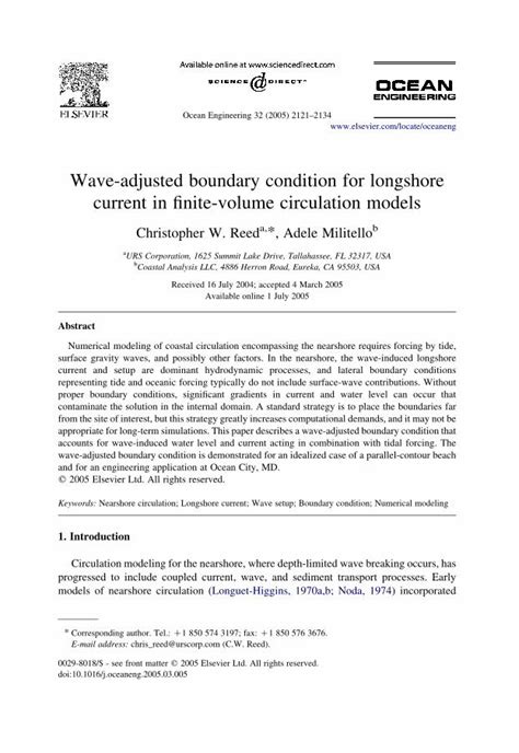 Pdf Wave Adjusted Boundary Condition For Longshore Current In Finite Volume Circulation Models
