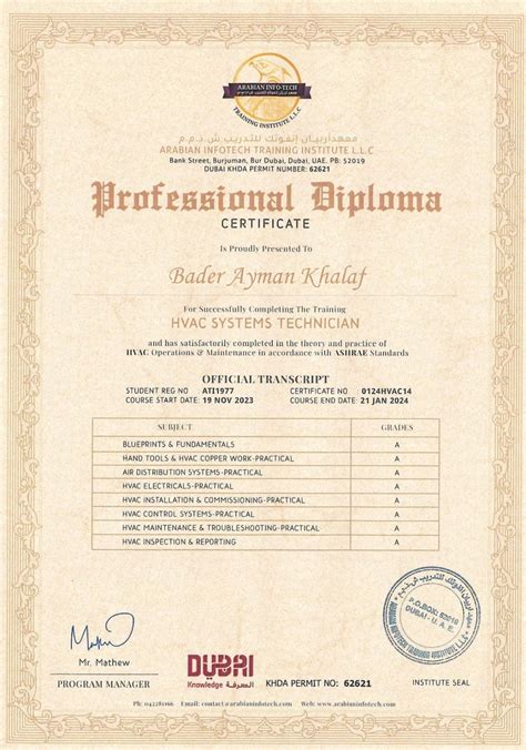 Im Happy To Share That Ive Completed My Hvac System Technician At Arabian Infotech Training