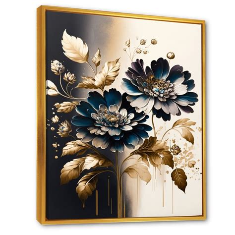 Designart Blue And Gold Zinnia Flowers V Floral And Botanical Framed