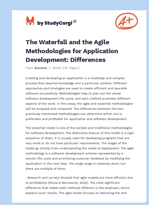 The Waterfall And The Agile Methodologies For Application Development Differences Free Essay