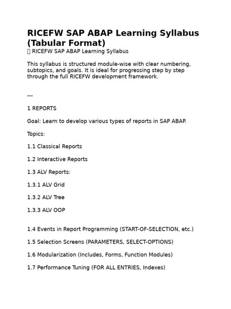 Ricefw Sap Abap Learning Syllabus Tabular Format1 Pdf Computer