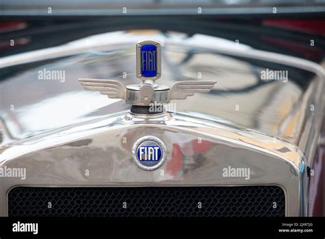 Vintage Cars Fiat Close Up Of The Hood Ornament Stock Photo Alamy