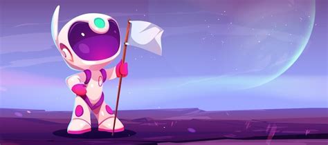 Astronauta bonito no planeta alienígena bandeira branca Vetor Grátis