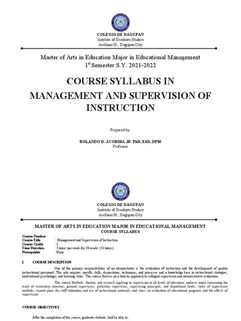 Maed Management And Supervision Of Instruction Pdf Learning