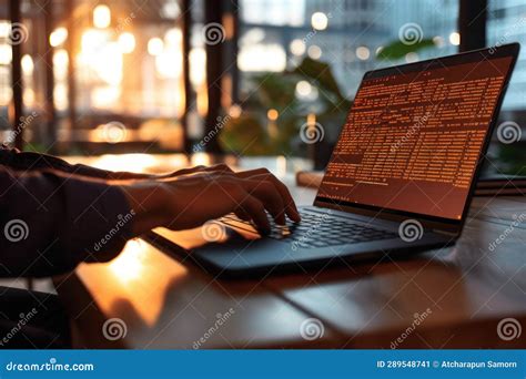 close up of computer programmer working on laptop stock image image