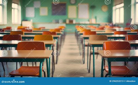 Classroom With Rows Of Chairs And Tables Toned Image Stock