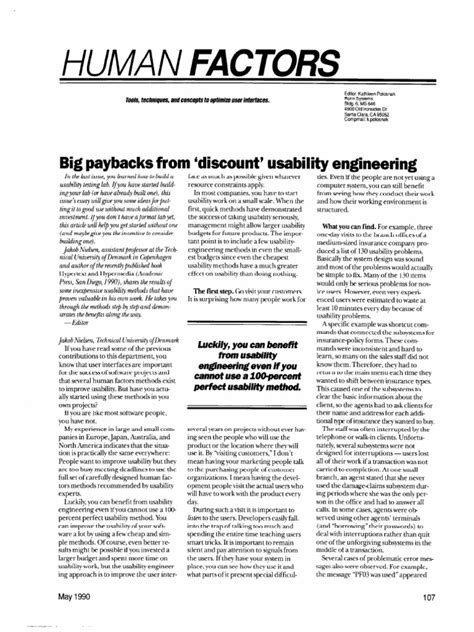 Big Paybacks From Discount Usability Engineering Pdf Usability Computing