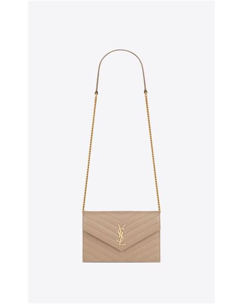 Saint Laurent Cassandre Matelassé Envelope Chain Wallet In Grain De