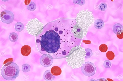 T Cells Attack Multiple Myeloma Cell In The Blood Flow Closeup View