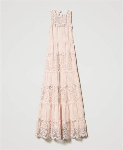 Vestido Largo Sin Mangas De Muselina Y Encaje Mujer Rosa Twinset Milano