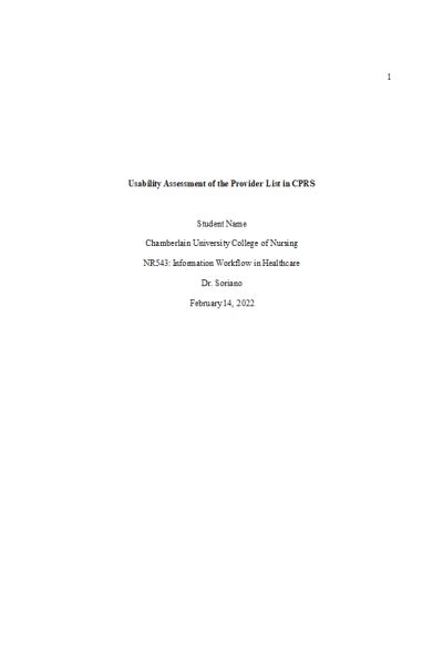 Nr 543 Week 6 Assignment Usability Assessment Of The Provider List In