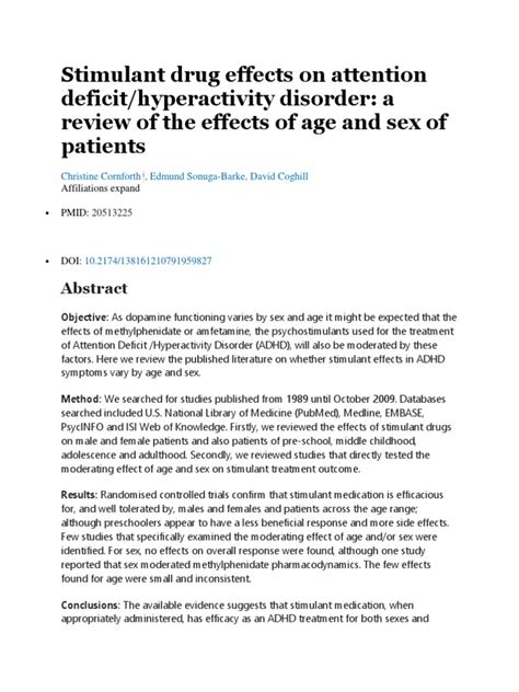 Stimulant Drug Effects On Attention Deficit Pdf Self Improvement