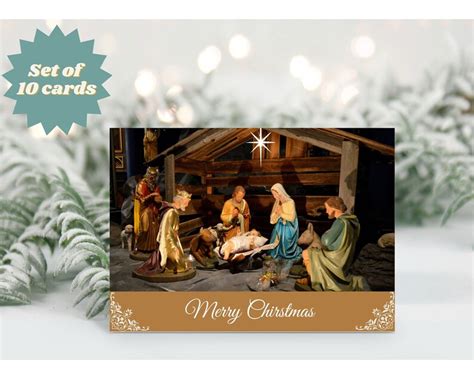 Nativity Boxed Holiday Card Set 10 Pack Merry Christmas Cards