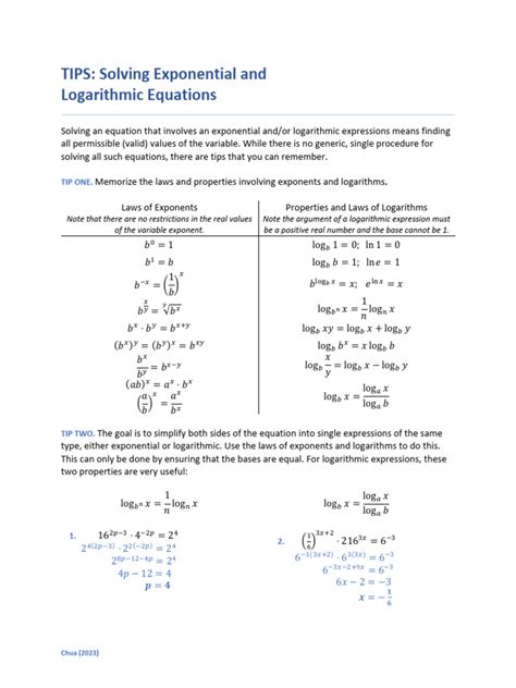 Tips Exponential And Logarithmic Equations With Solutions Pdf Logarithm Exponentiation
