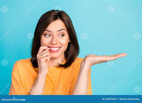 Portrait Of Excited Pretty Person Finger Touch Lip Look Interested Hand