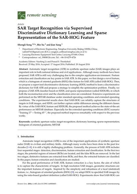 Pdf Sar Target Recognition Via Supervised Discriminative Dictionary Learning And Sparse
