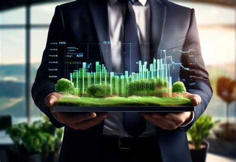 A Businessman Grasps A Model Of A 3d Digital Farm Stock Illustration