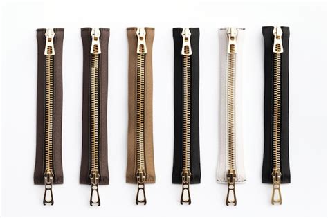 Premium Photo Set Of Four Zippers In Different Colors On A White Or
