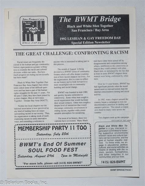 The Bwmt Bridge 1992 Lesbian And Gay Freedom Day Special Edition