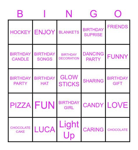 BIRTHDAY APRTY Bingo Card