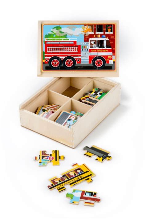 Melissa And Doug Vehicles 4 In 1 Wooden Jigsaw Puzzles In A Storage Box
