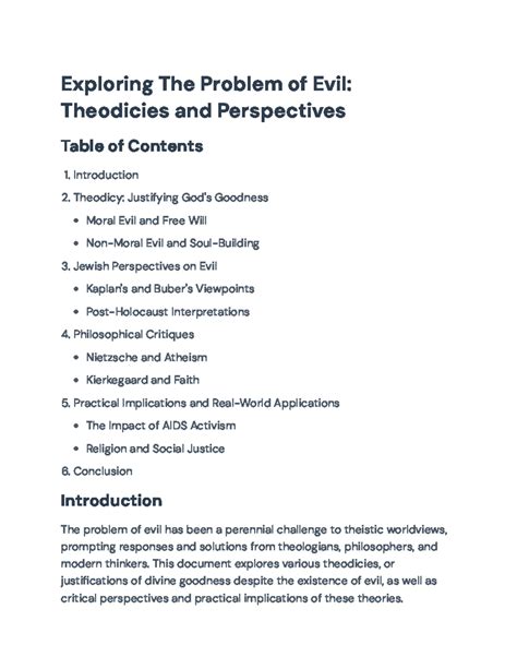 Exploring The Problem Of Evil Theodicies Perspectives And Implications Exploring The