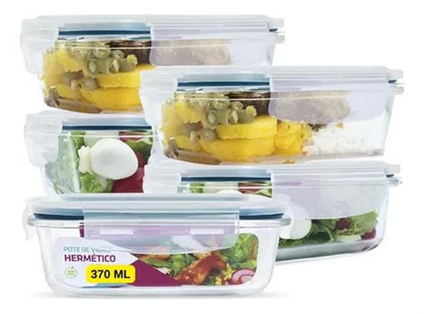 Conjunto 5 Potes 370ml Vidro Hermético 4 Travas Marmita MercadoLivre