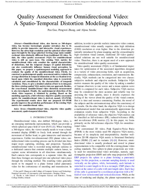 Pdf Quality Assessment For Omnidirectional Video A Spatio Temporal Distortion Modeling Approach