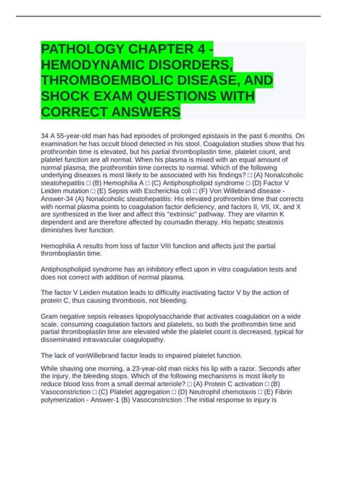 Pathology Chapter 4 Hemodynamic Disorders Thromboembolic Disease And Shock Exam Questions