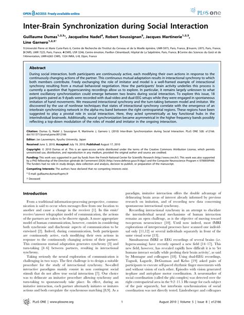 Pdf Inter Brain Synchronization During Social Interaction