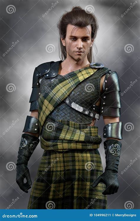 Romantic Scottish Warrior Wearing Amor And Carrying A Sword Stock