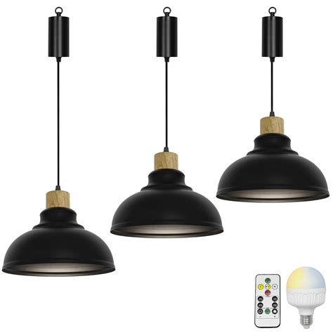 FSLiving Pendant Light With Rechargeable Battery Operated LED Bulb RGB