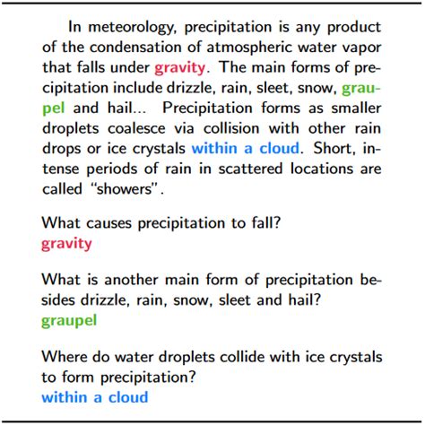 Example Of A Text Passage And Corresponding Question Answer Pairs From
