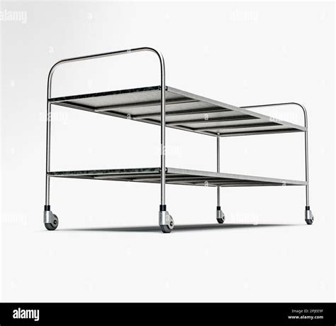 A Simple Stainless Steel And Chrome Hospital Or Mortuary Gurney With Two Flat Surfaces And