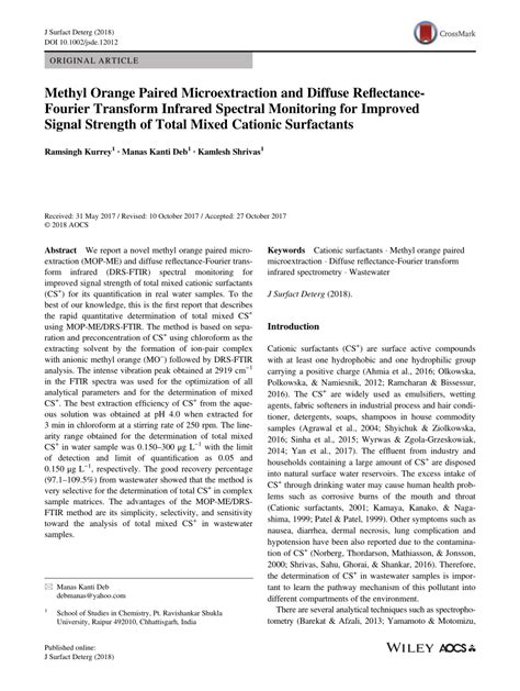 Pdf Methyl Orange Paired Microextraction And Diffuse Reflectance Fourier Transform Infrared