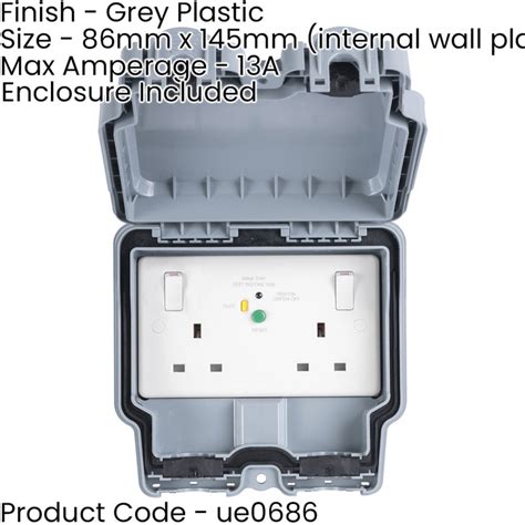 Ip66 Outdoor 2 Gang Double 13a Uk Plug Socket And 30ma Rcd Garden Enclos