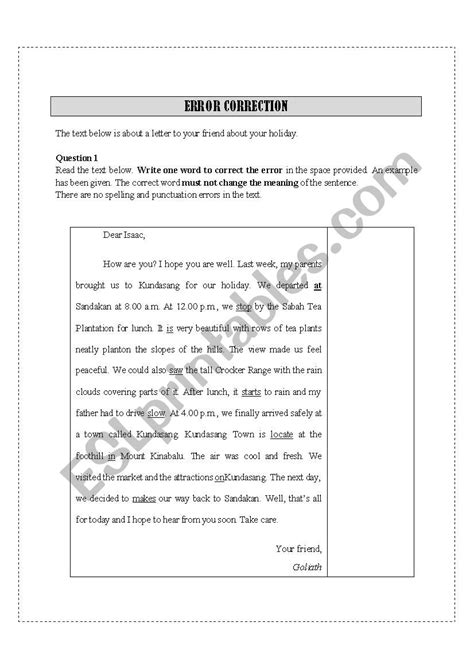 Error Correction Esl Worksheet By Azizi
