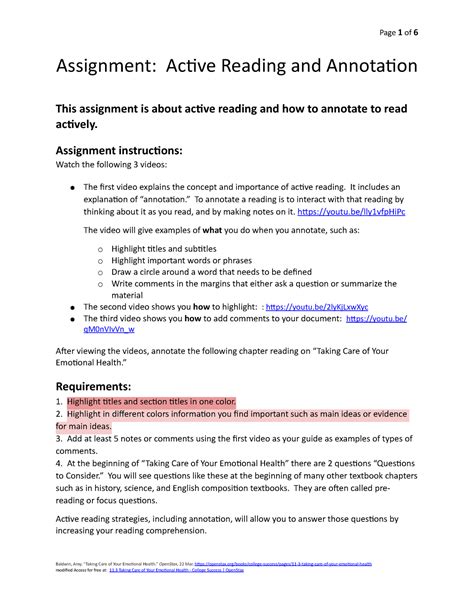 Active Reading And Annotation 3 Completed Assignment Ac0ve Reading
