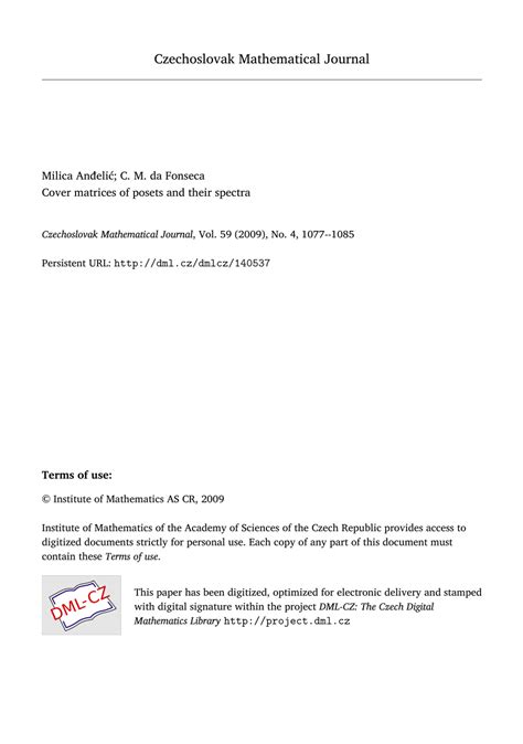 Pdf Cover Matrices Of Posets And Their Spectra