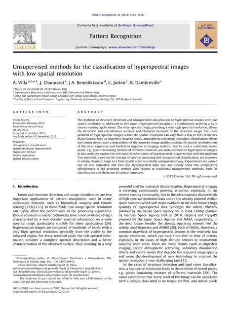 Pdf Unsupervised Methods For The Classification Of Hyperspectral