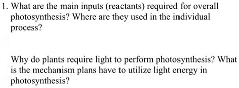solved what are the main inputs reactants required for overall