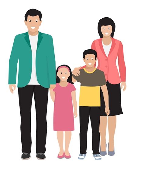 Ilustración Plana Del Retrato Familiar De Padre Madre E Hijos Concepto