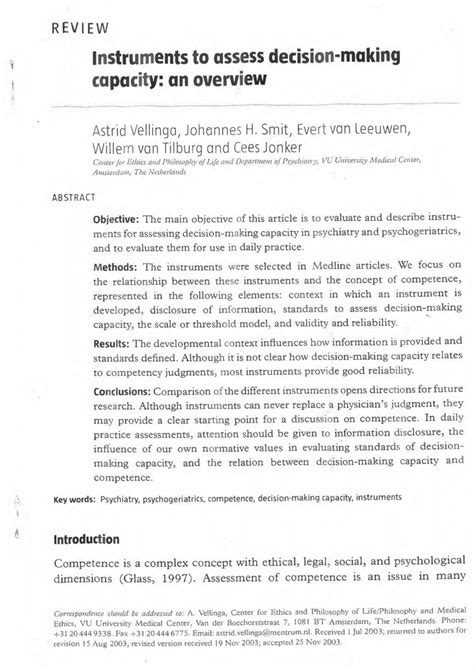 Pdf Instruments To Assess Decision Making Capacity An Overview