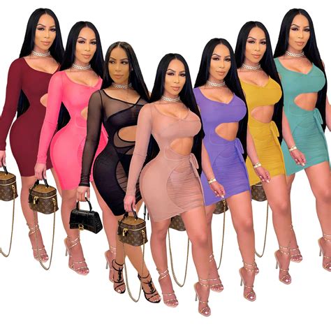 Ajoc Sexy Women Bandage Dresses Long Sleeve Gauze Bandages Bodycon