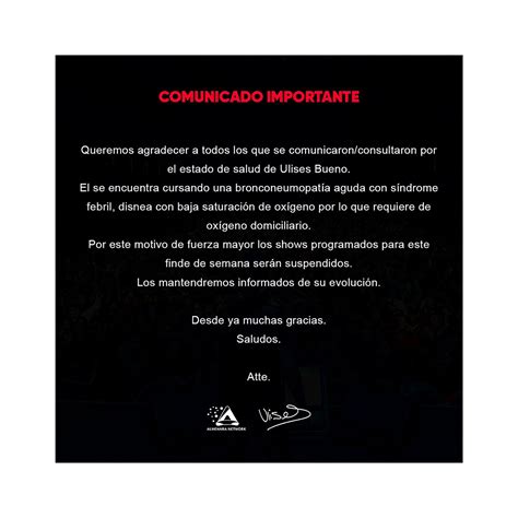 Ulises Bueno Tuvo Que Suspender Sus Shows Por Un Cuadro De