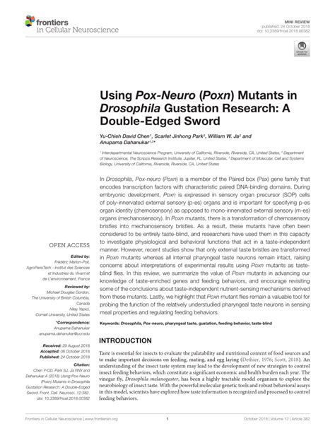 pdf using pox neuro poxn mutants in drosophila gustation research