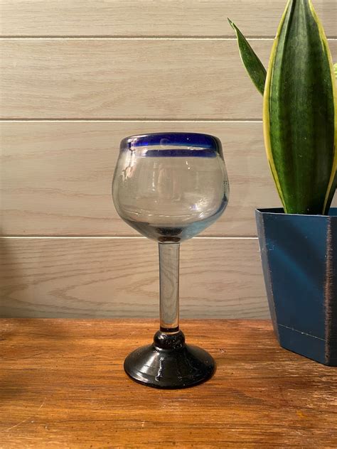 Set Of 8 Blue Rim Mexican Wine Glasses Etsy