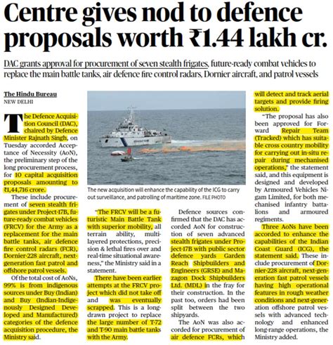 Centre Gives Nod To Defence Proposals Worth ₹144 Lakh Cr