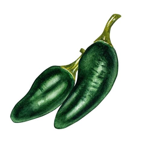 Jalapeno 녹색 고추 수채화 그림 흰색 배경에 고립 프리미엄 사진