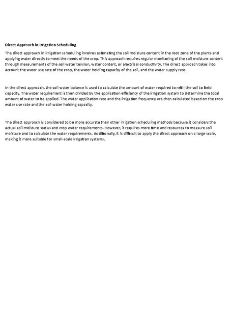 Direct Approach In Irrigation Scheduling This Approach Requires